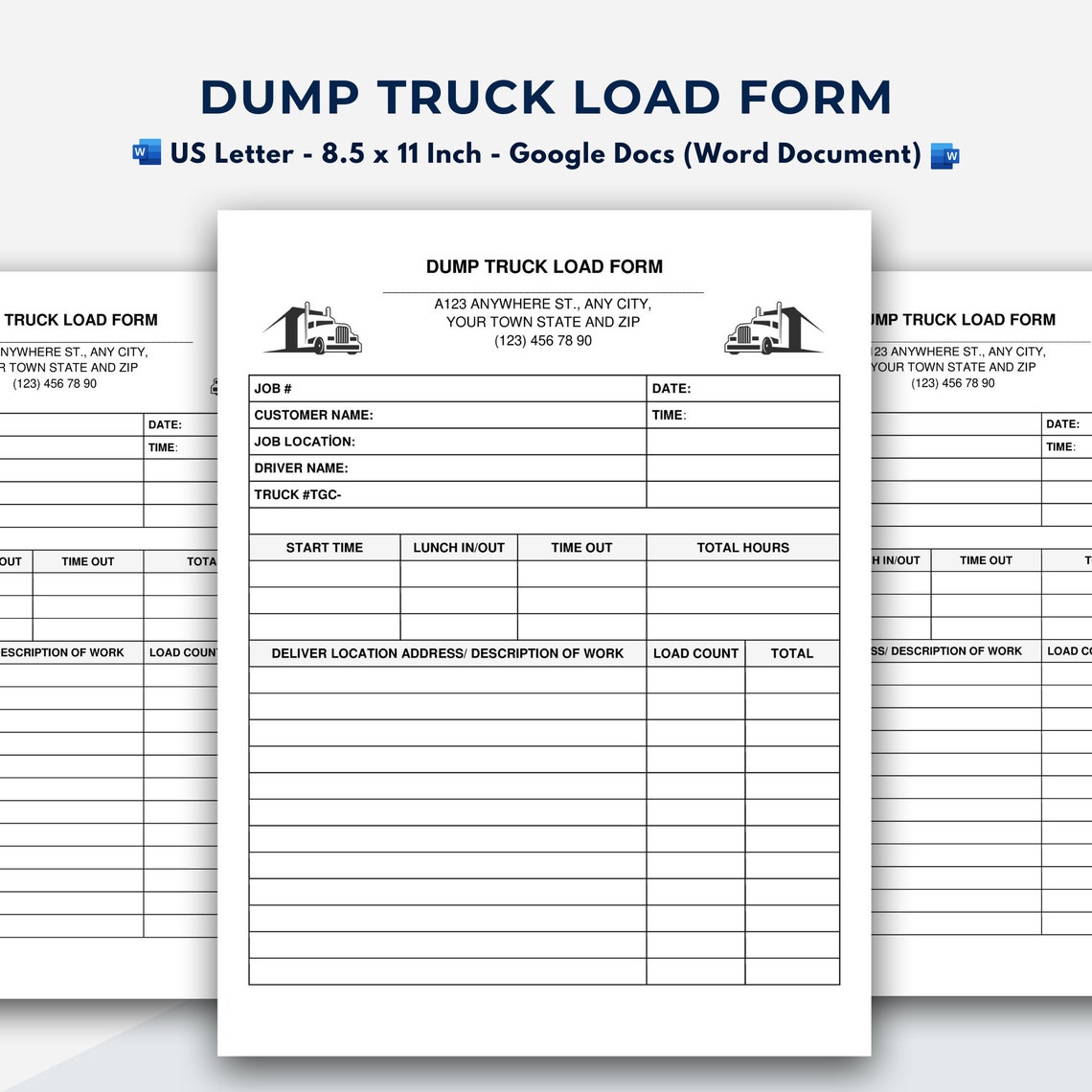 Dump Truck Load Form Template - Digital Download - Etsy