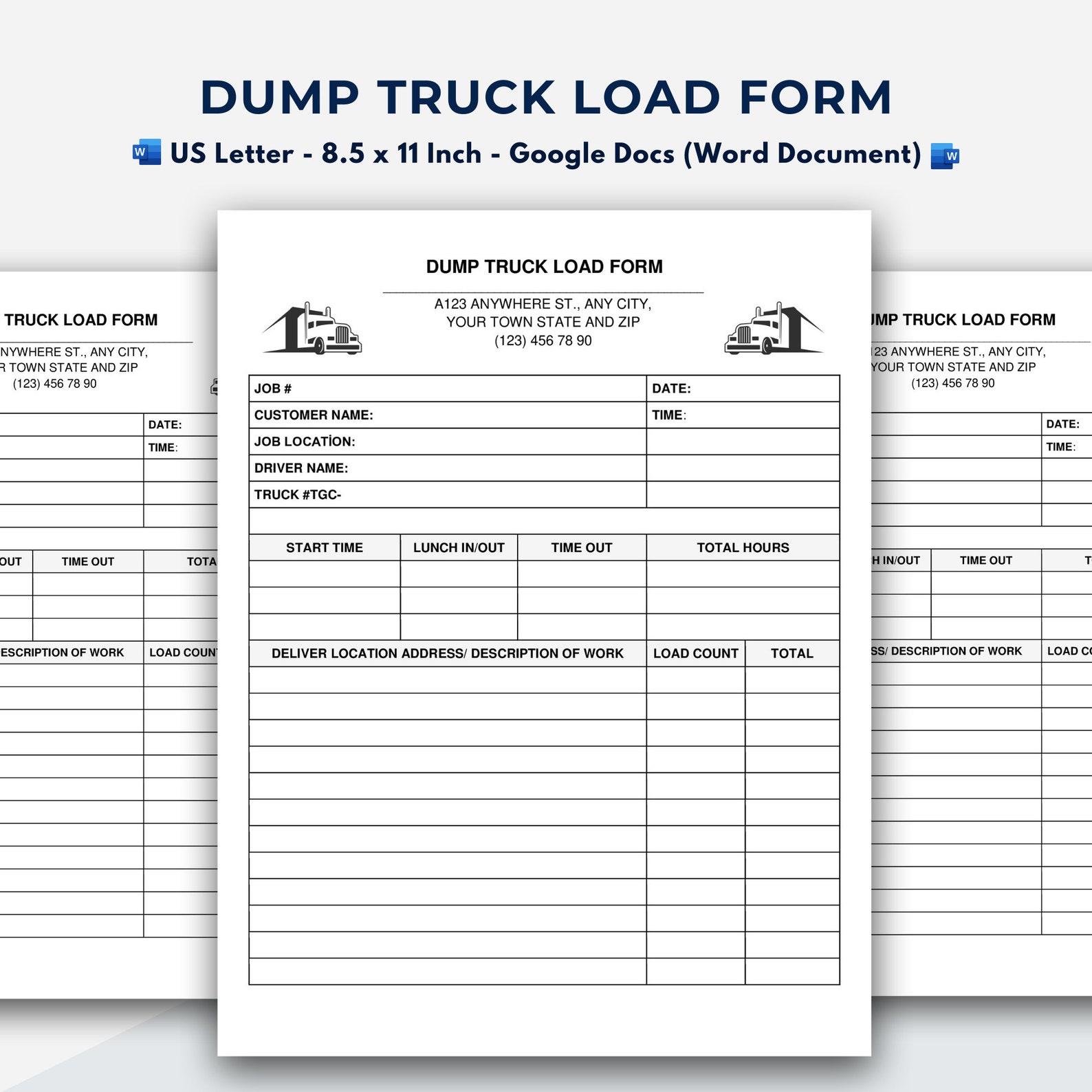 Dump Truck Load Form Template - Digital Download - Etsy