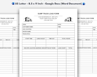 Dump Truck Invoice Form Template - Digital Download - Etsy