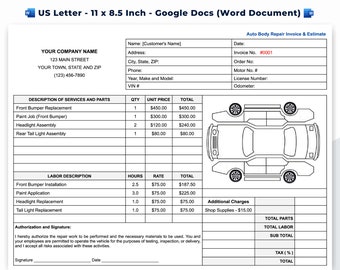 Collision Repair Form Printable Forms & Filing: US Auto Supply