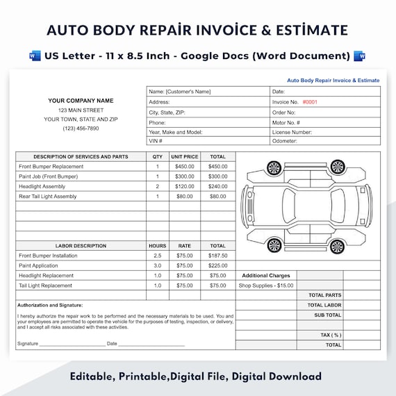 Auto Body Repair Form Template 56 Auto Body Repair Estimate Forms Free