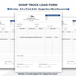 Dump Truck Load Form Template - Digital Download - Etsy