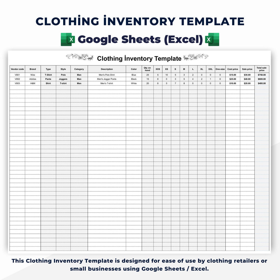 Clothing Inventory Template, Google Sheets (excel) Template - Etsy