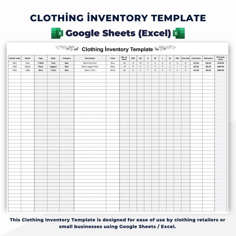 Clothing Inventory Template, Google Sheets (excel) Template - Etsy