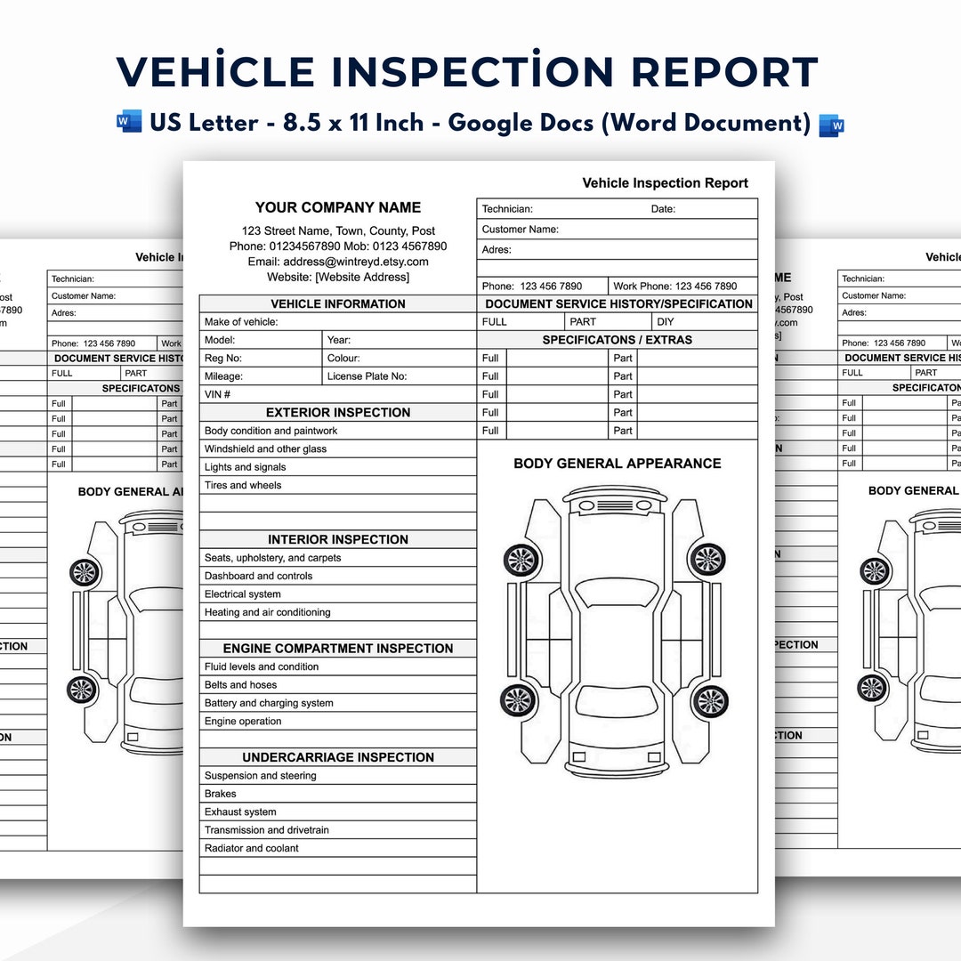 Vehicle Inspection Report Form, Visual Vehicle Inspection Checklist ...