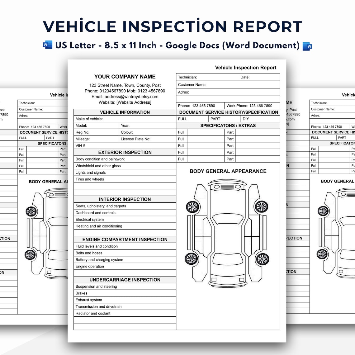 Formulaire de rapport d'inspection du véhicule, modèle de liste de contrôle d'inspection ...
