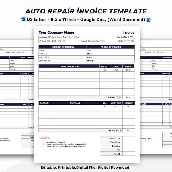 Automotive Service Invoice - Etsy