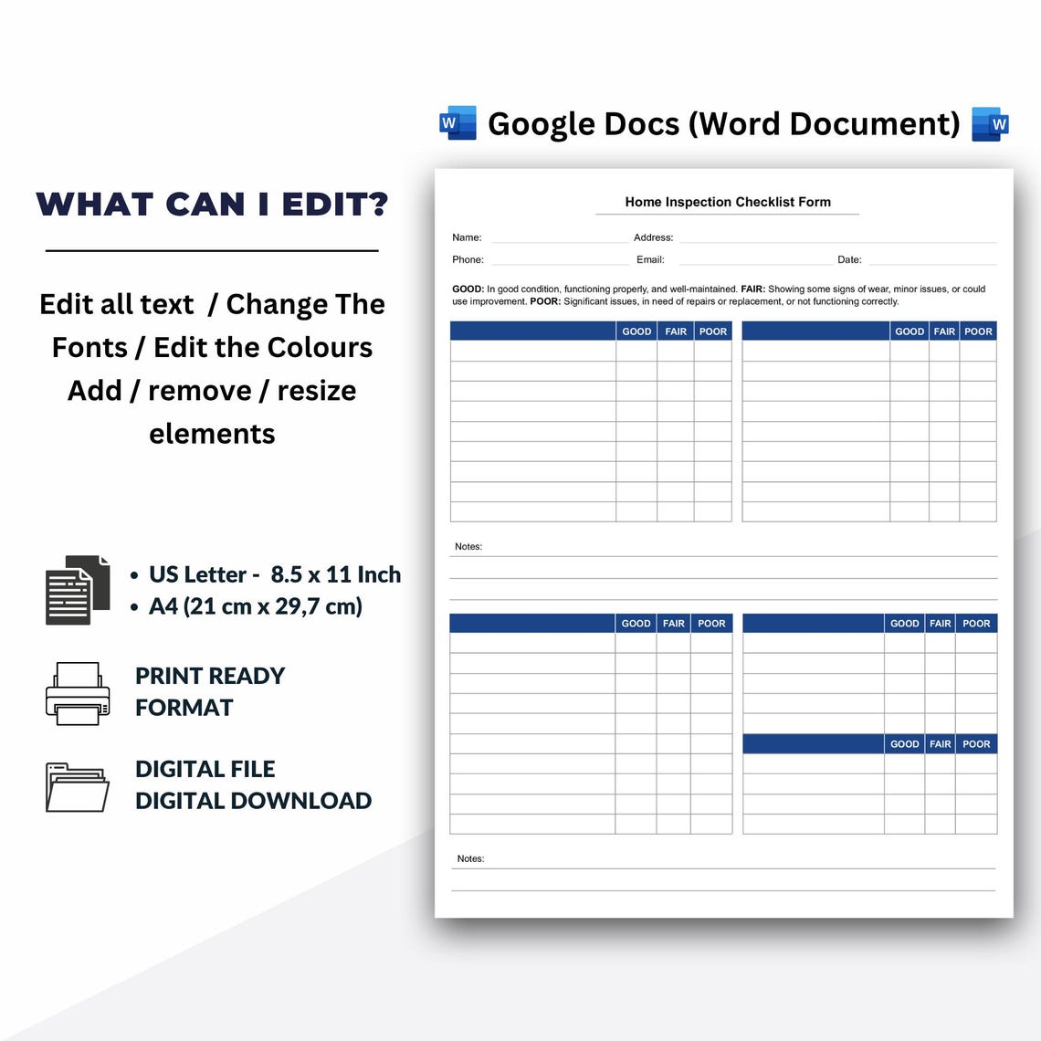 Home Inspection Checklist Template - Editable Google Docs (word ...