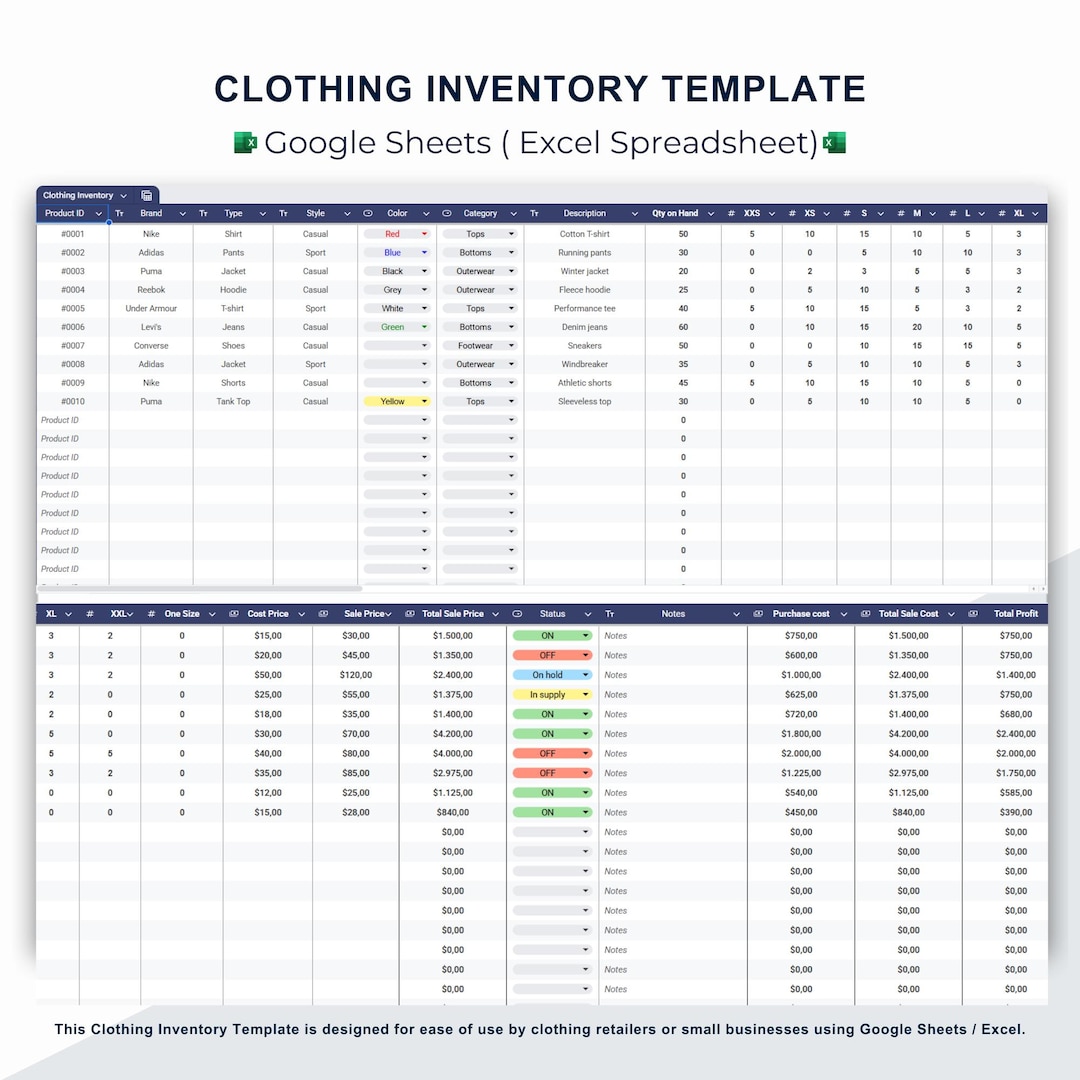 Clothing Inventory Template, Clothing Inventory Spreadsheet, Clothing ...