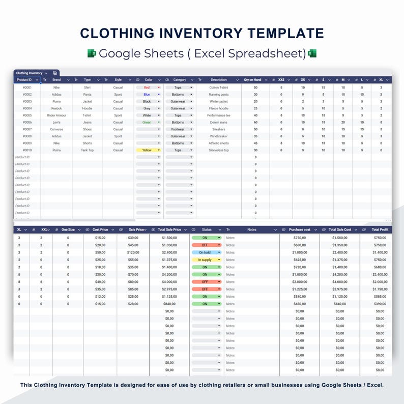 Clothing Inventory Template: Excel & Google Sheets (digital Download ...