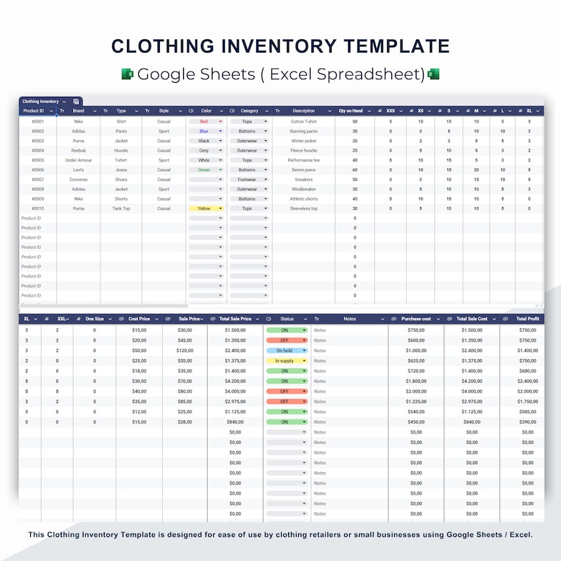 Size Sheet on Excel - Etsy