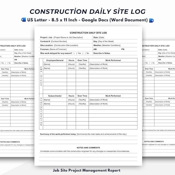 Template for Construction Project Report - Etsy