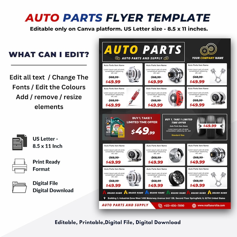 Auto Parts Flyer Template, Car Accessories Promotion, Editable ...