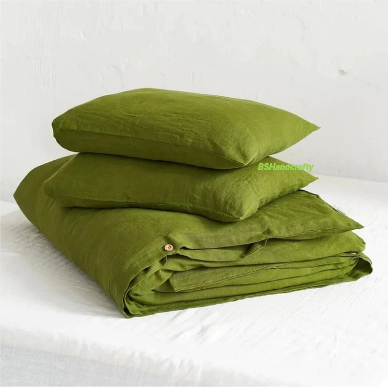 Linen Duvet Cover, Moss Green Linen Bedding, Stonewashed Natural Quilt ...