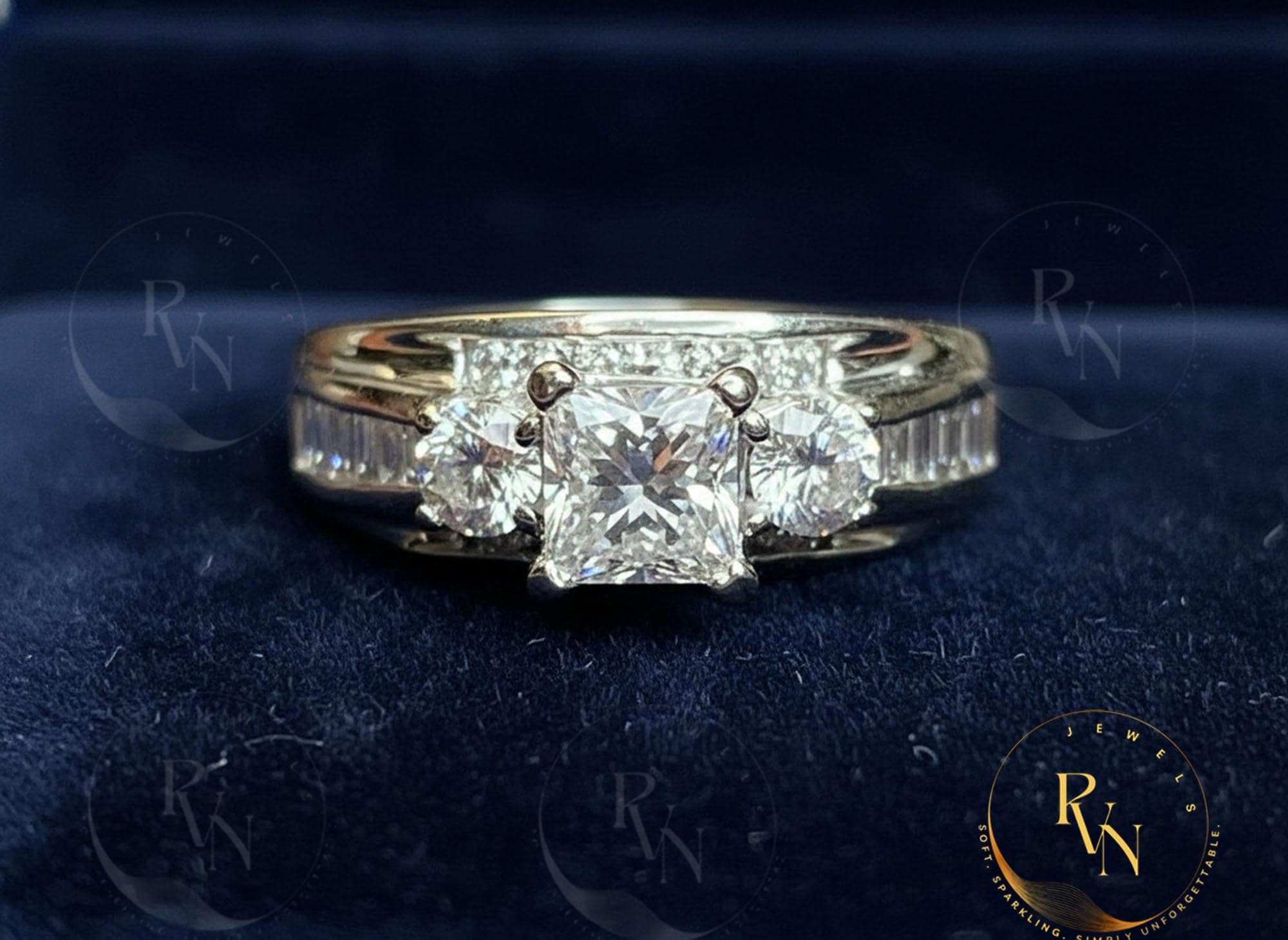 Princess Cut Three Stone Diamond Ring | Sterling Silver Anniversary ...