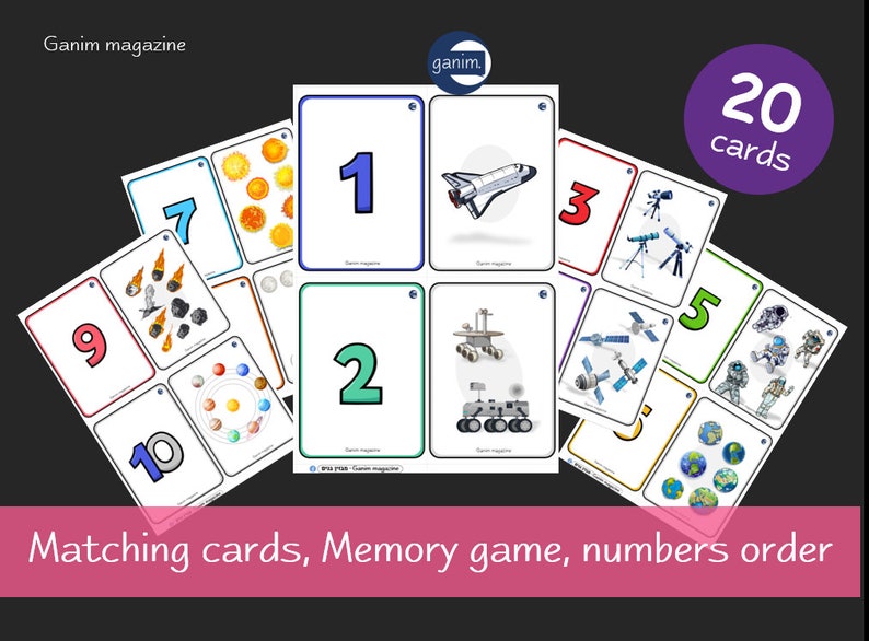 Space Themed Counting Cards Numbers 1-10 and Memory Matching Game Solar ...