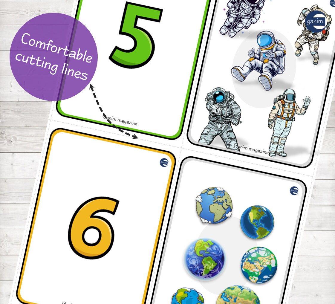 Space Themed Counting Cards Numbers 1-10 and Memory Matching Game Solar ...