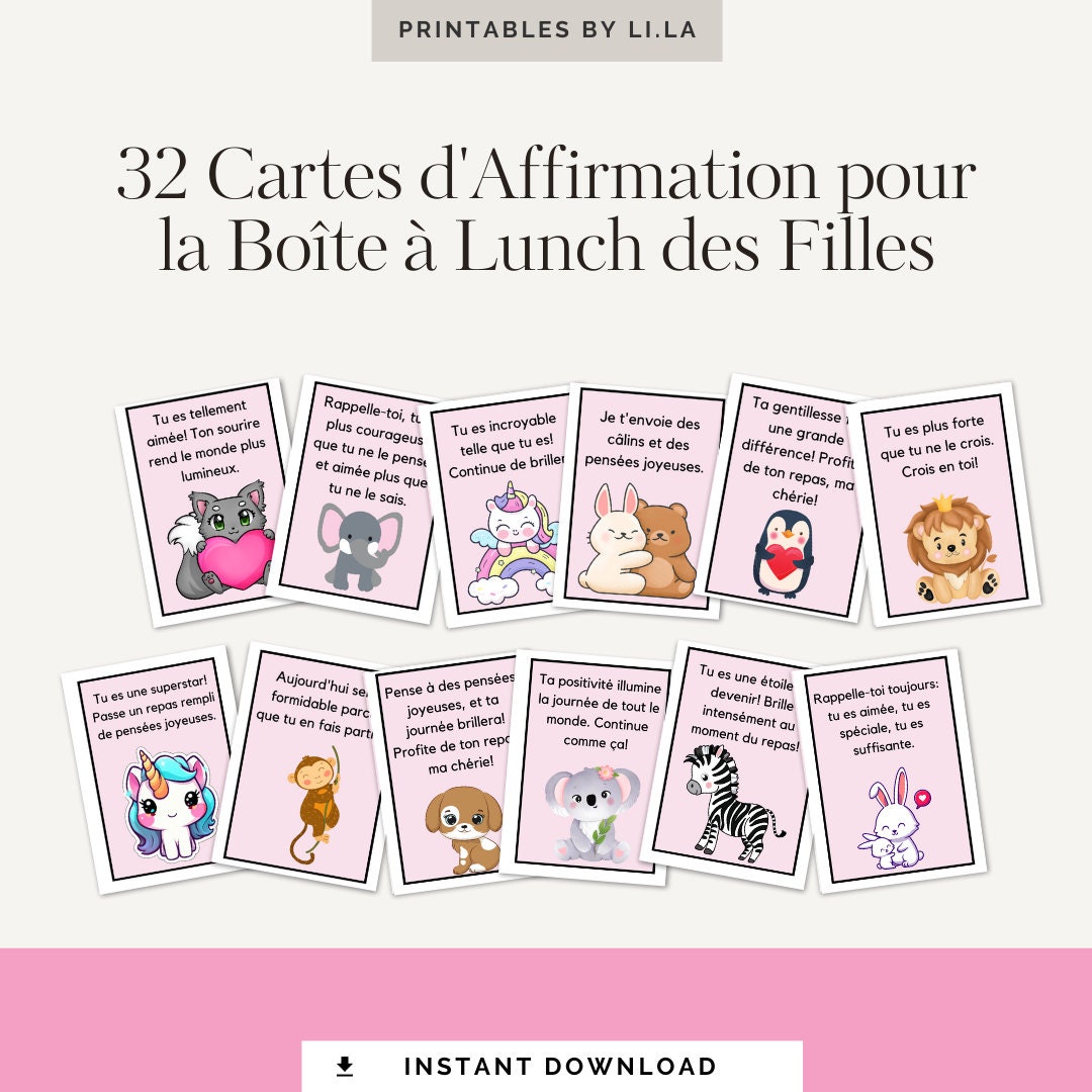 32 Cartes D'affirmation Imprimables Pour Boîte à Lunch Pour FILLES ...