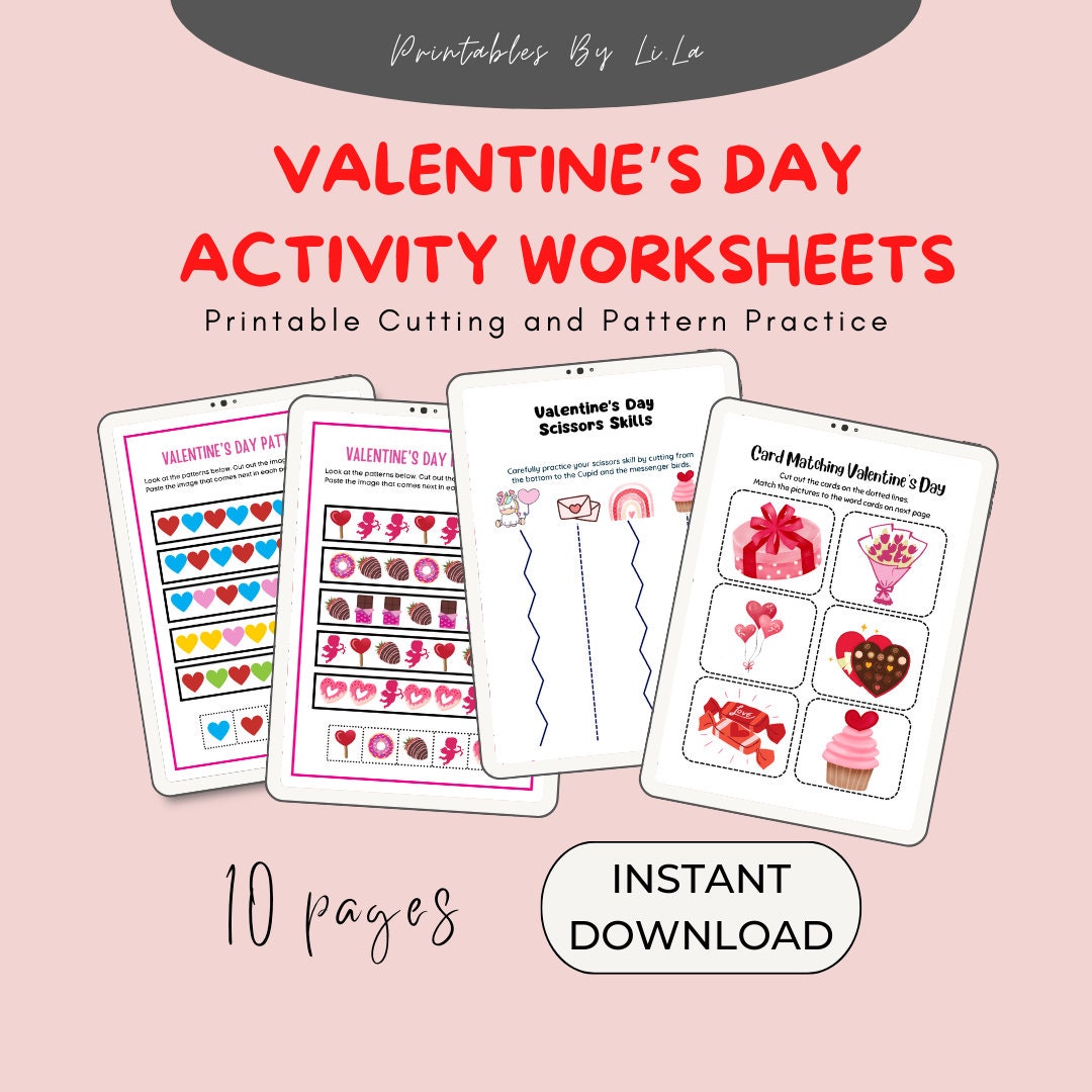 Valentine's Day Cutting and Pattern Worksheets | Homeschool Worksheets ...