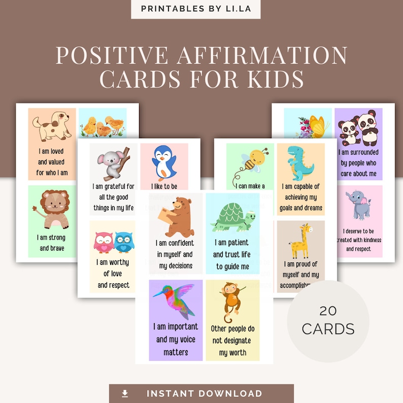 Positive Affirmation Cards for Kids, Teen | 20 Printable Affirmation ...