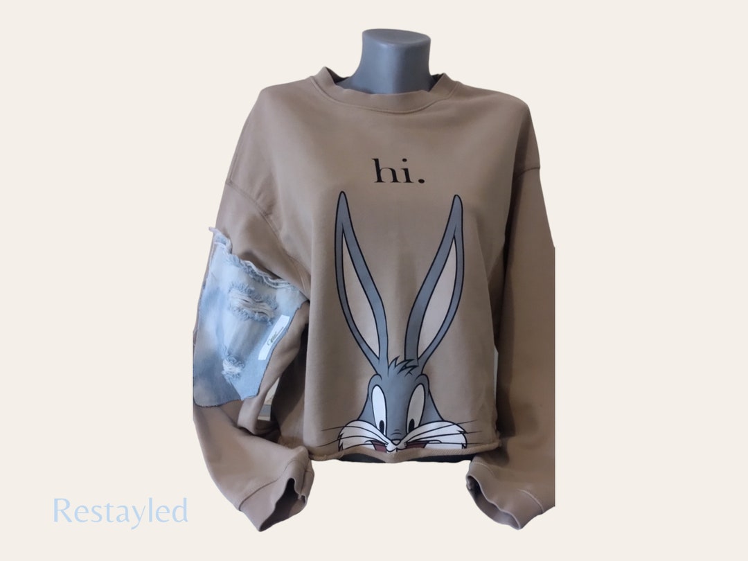 Upcycled Cartoon Sweatshirt: Denim Patches, Restyled Belly Top - Etsy