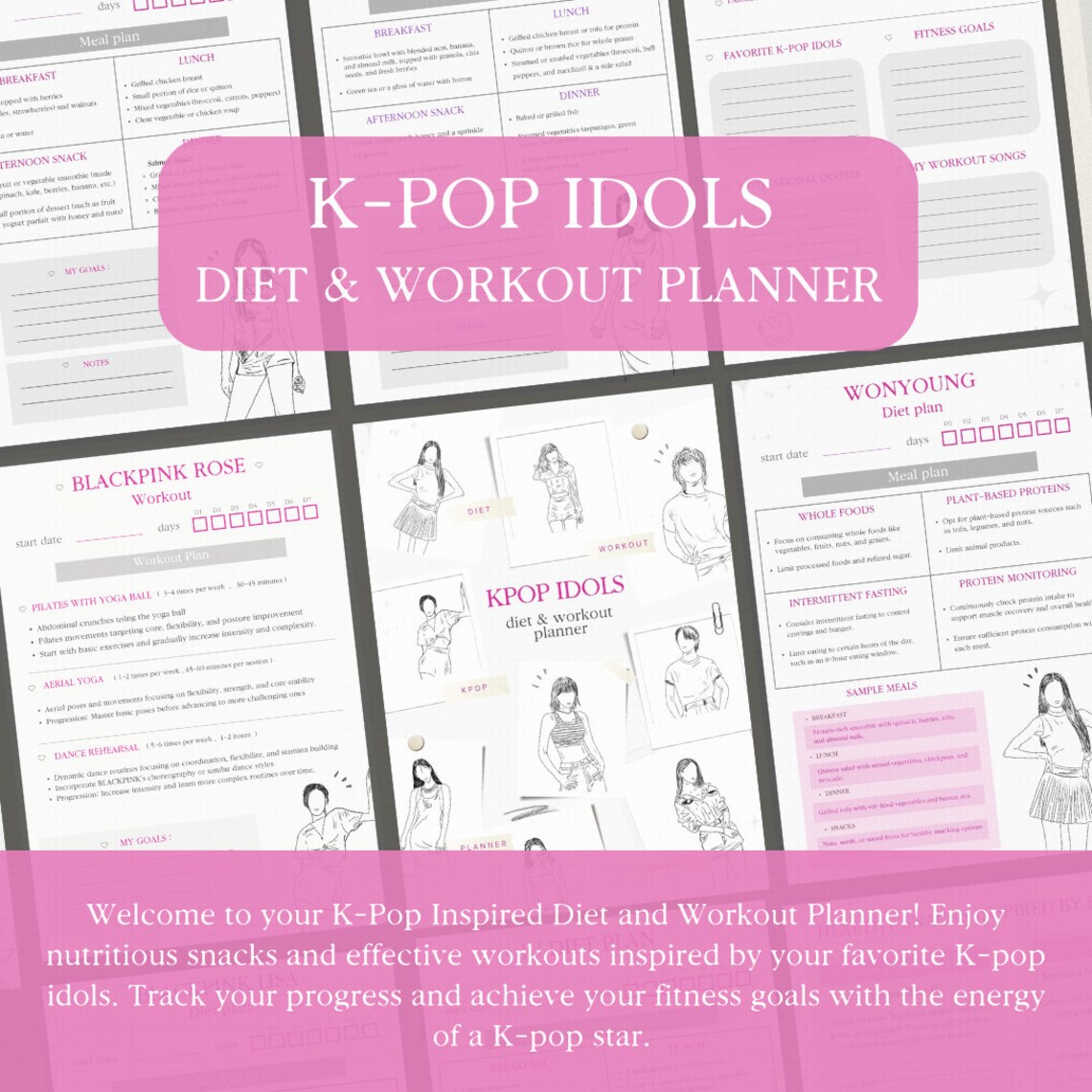 K-pop Idols Diet & Workout Planner Digital Planner Sheets Fitness ...
