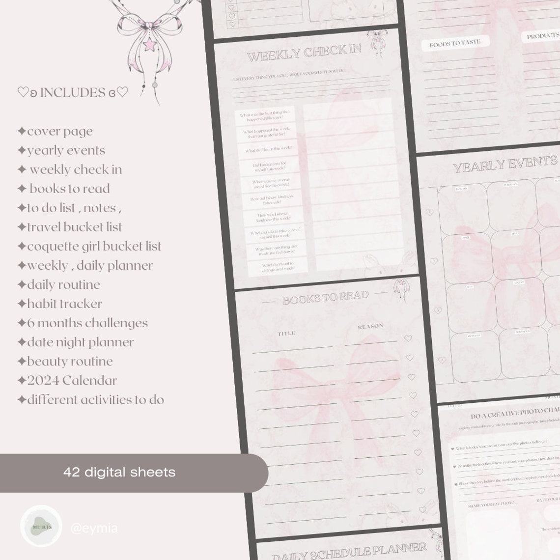 Coquette Girl Planner Aesthetic Selfcare Goodnotes Printable Planner ...