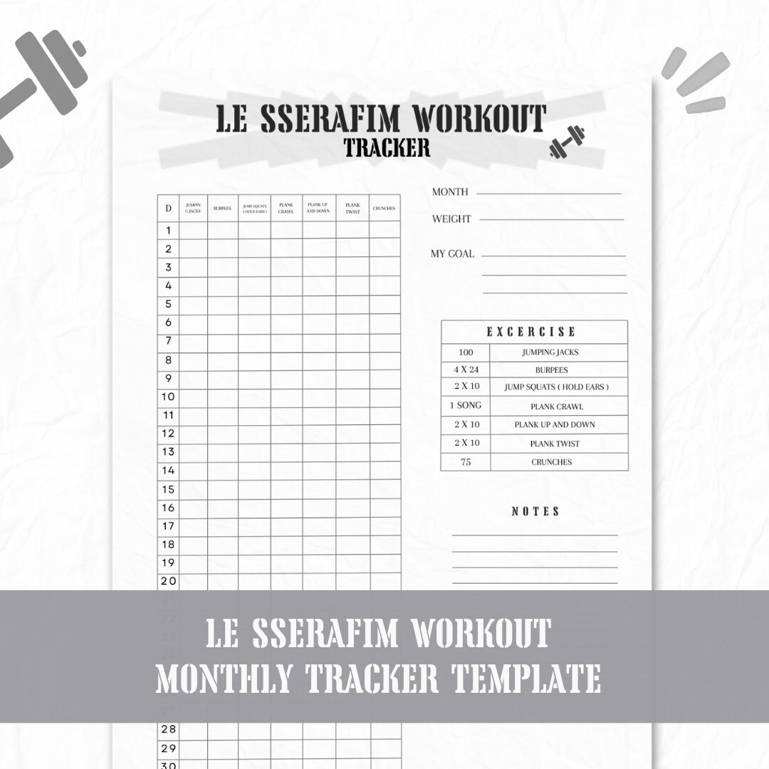 Le Sserafim Workout Tracker and Planner Kpop Digital Tracker Printable ...