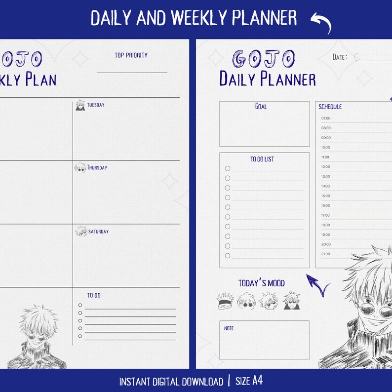 Anime Gojo Daily Planner Weekly Planner Printable Stationery Instant ...
