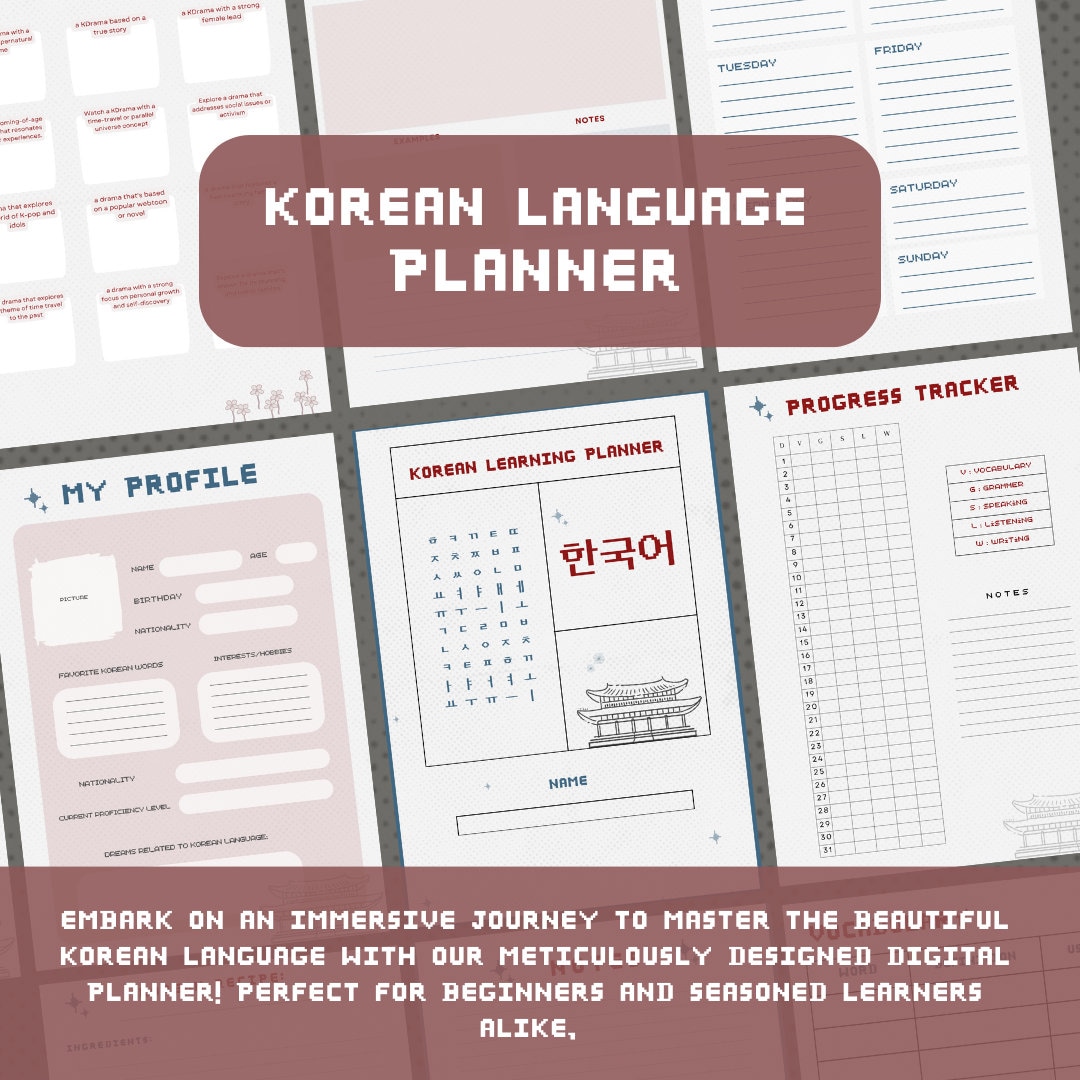 Korean Learning Planner Digital Planner Korean Language Printable ...