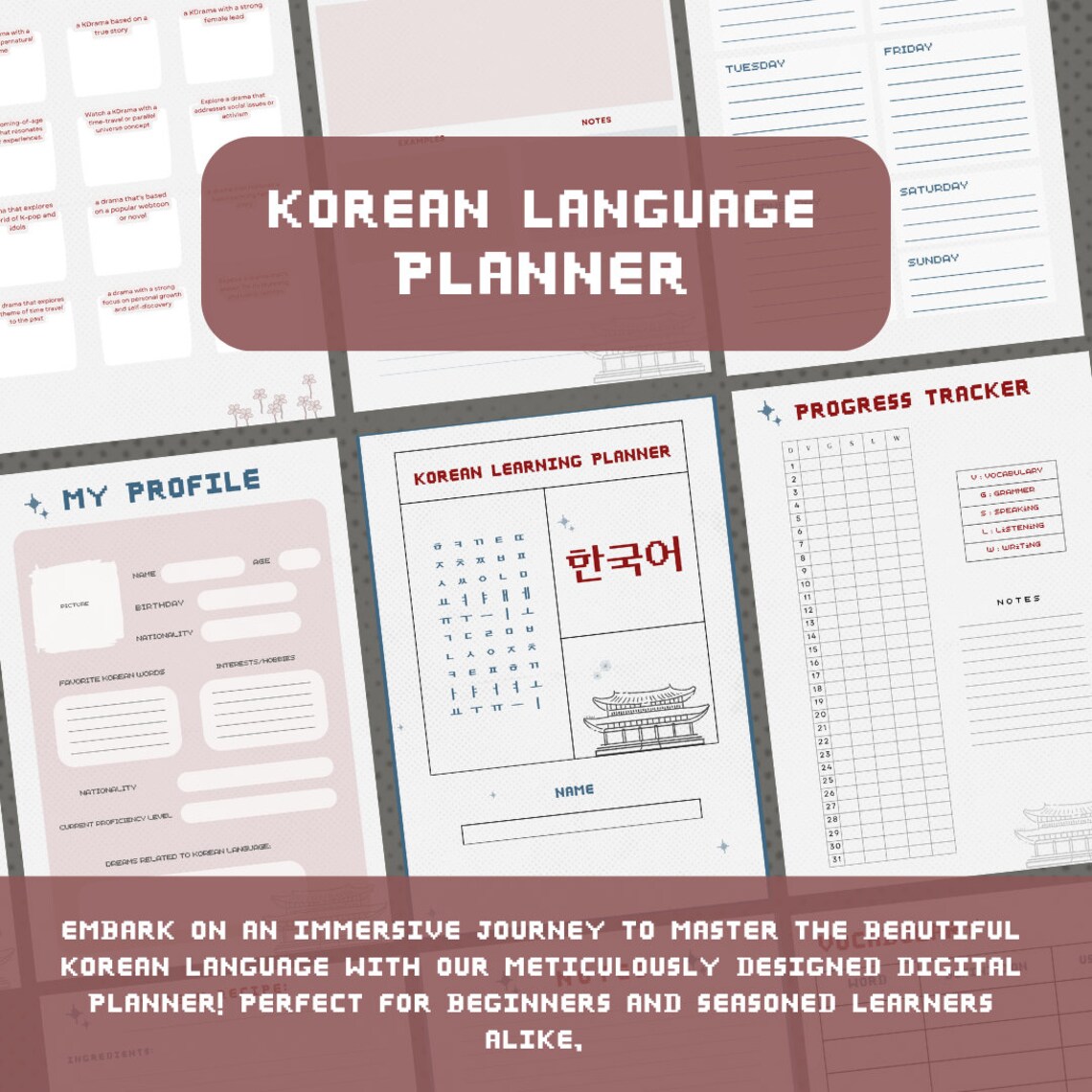 Korean Learning Planner Digital Planner Korean Language Printable Worksheets Korean for ...