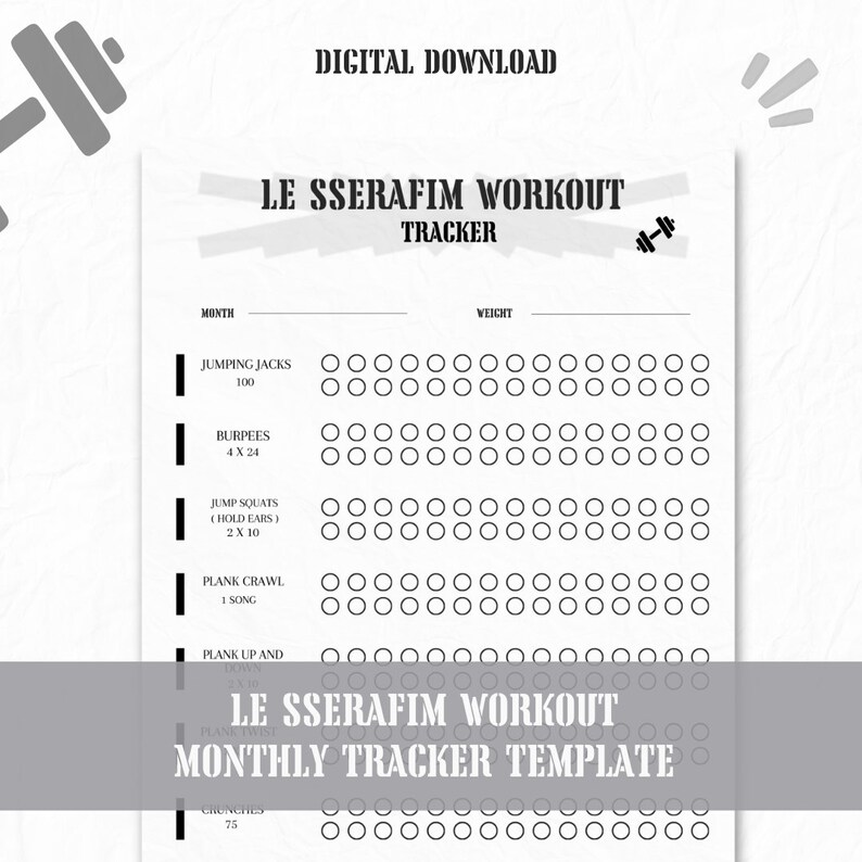 Le Sserafim Workout Tracker and Planner Kpop Digital Tracker Printable ...