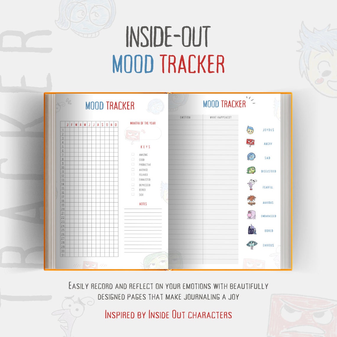 Inside Out Mood Tracker Emotion Tracker Template Daily Planner Digital ...
