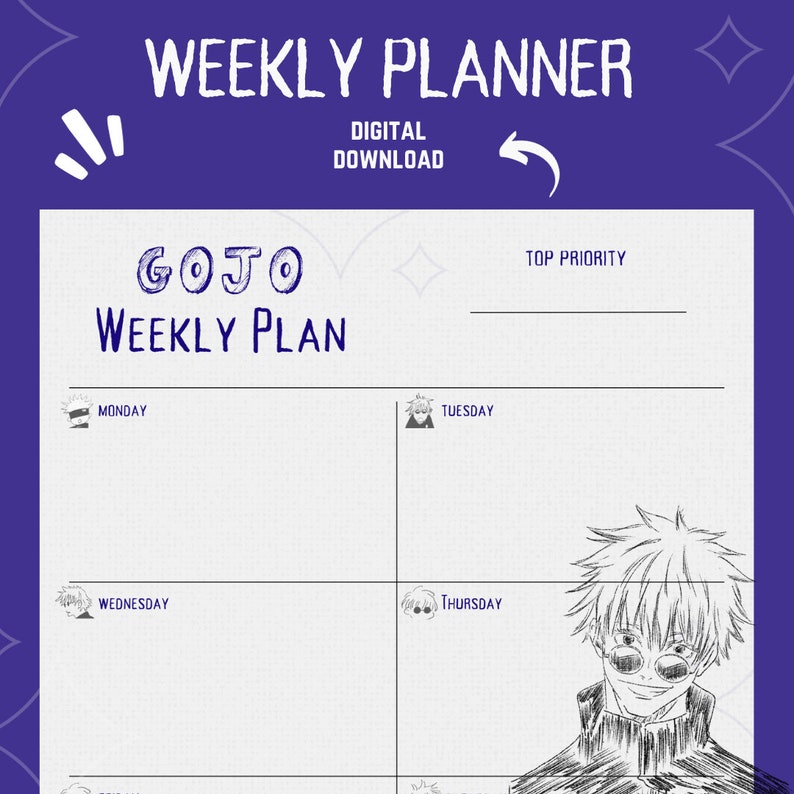 Anime Gojo Daily Planner Weekly Planner Printable Stationery Instant ...