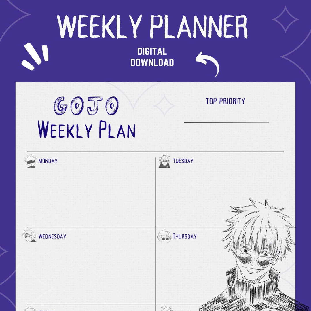 Anime Gojo Daily Planner Weekly Planner Printable Stationery Instant ...