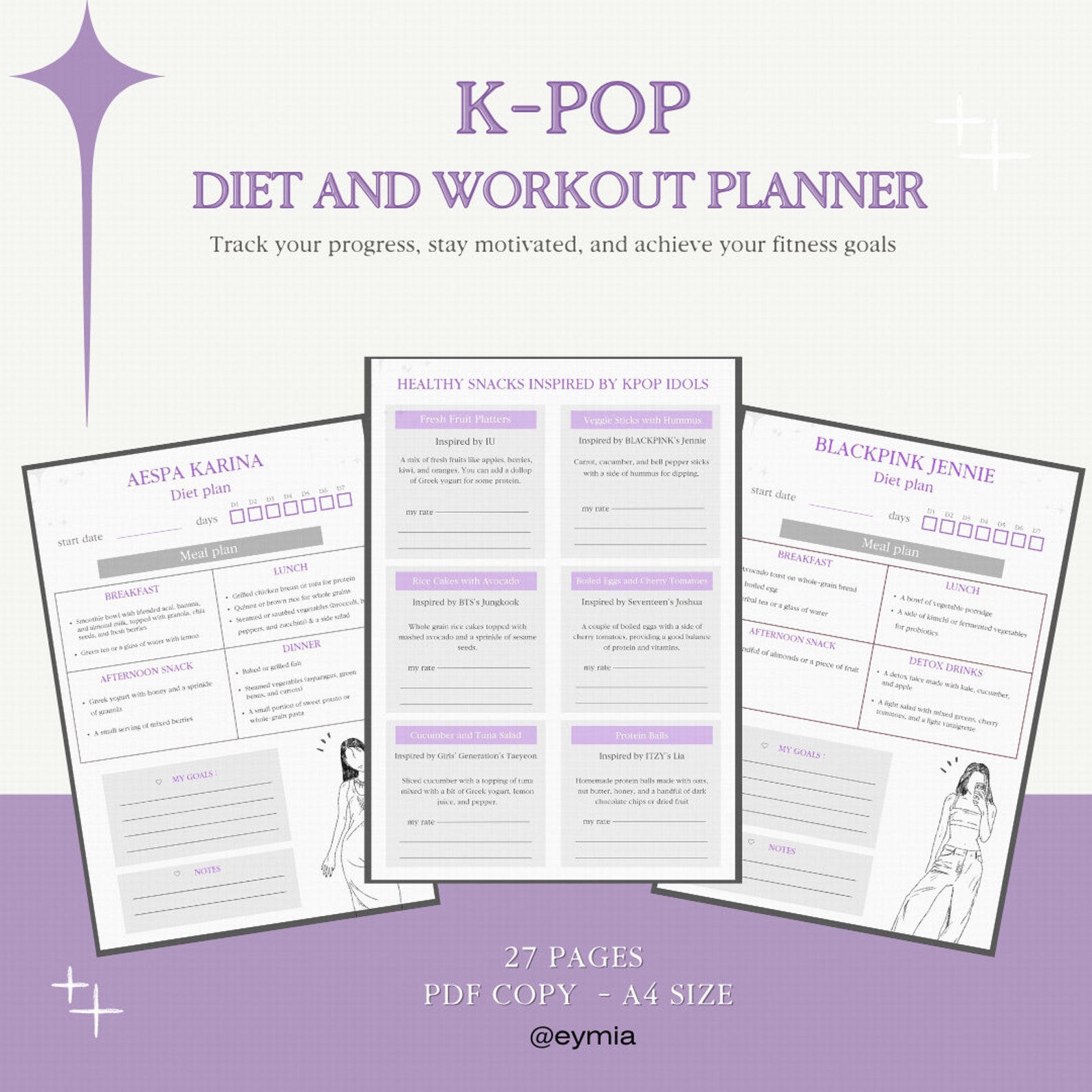 K-pop Idols Diet & Workout Planner Digital Planner Sheets Fitness ...