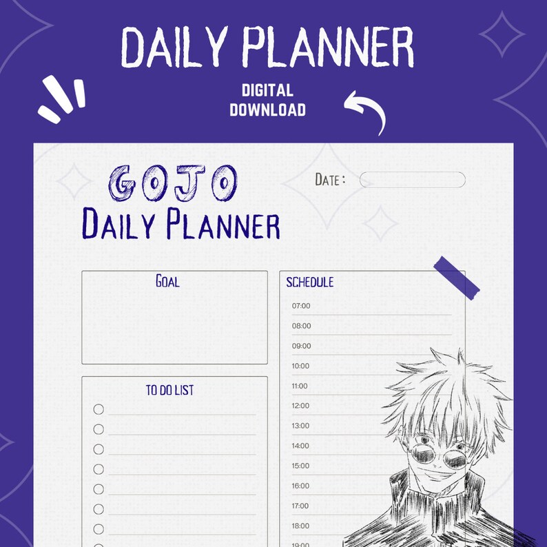 Anime Gojo Daily Planner Weekly Planner Printable Stationery Instant ...