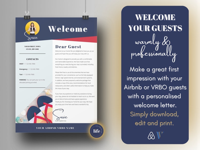 Airbnb & VRBO Welcome Letter Template, Edit in Canva, Welcome Letter ...