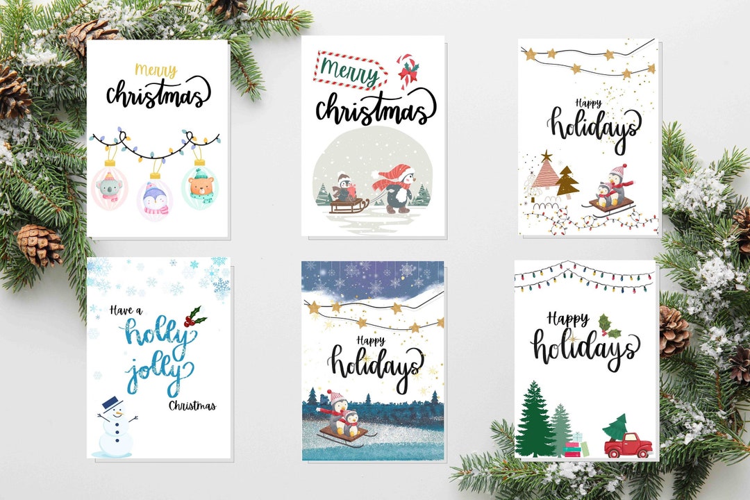 Printable Christmas Cards Bundle Set Cute Minimal Aesthetic - Etsy