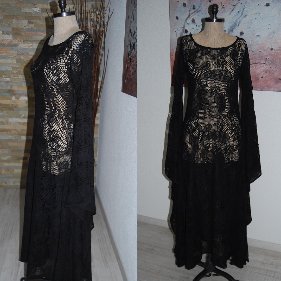Vintage Style Boho Gothic Long Wedding Dress Cotton Lace Dress S M 36 ...