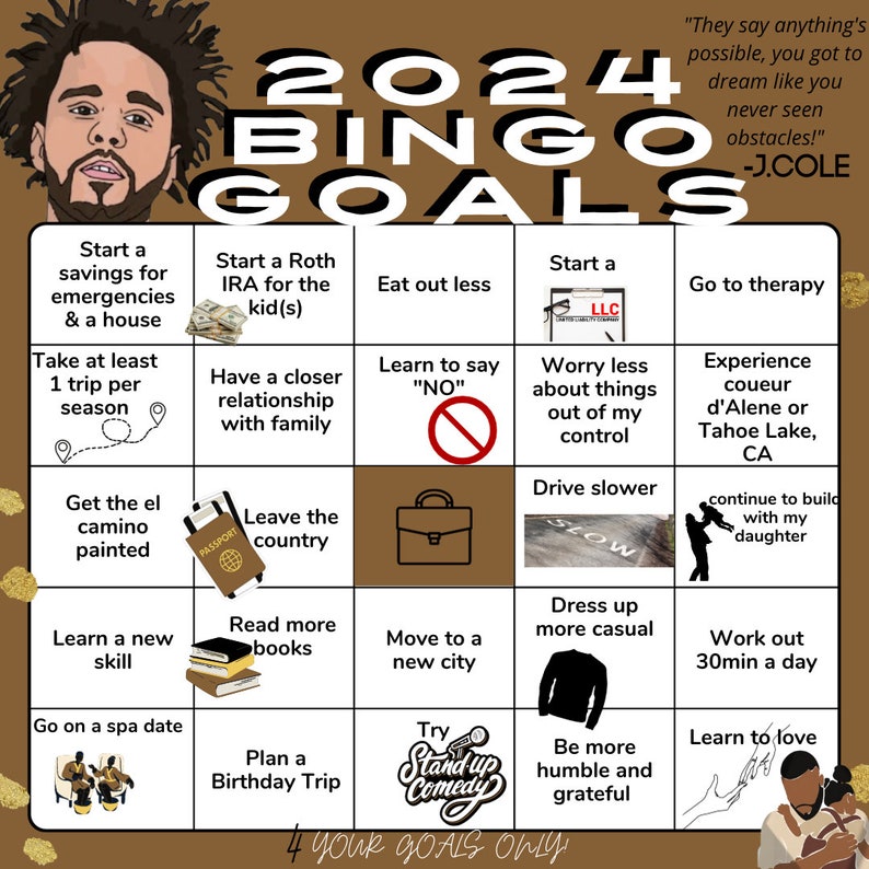 2024 Custom Goals Bingo - Etsy