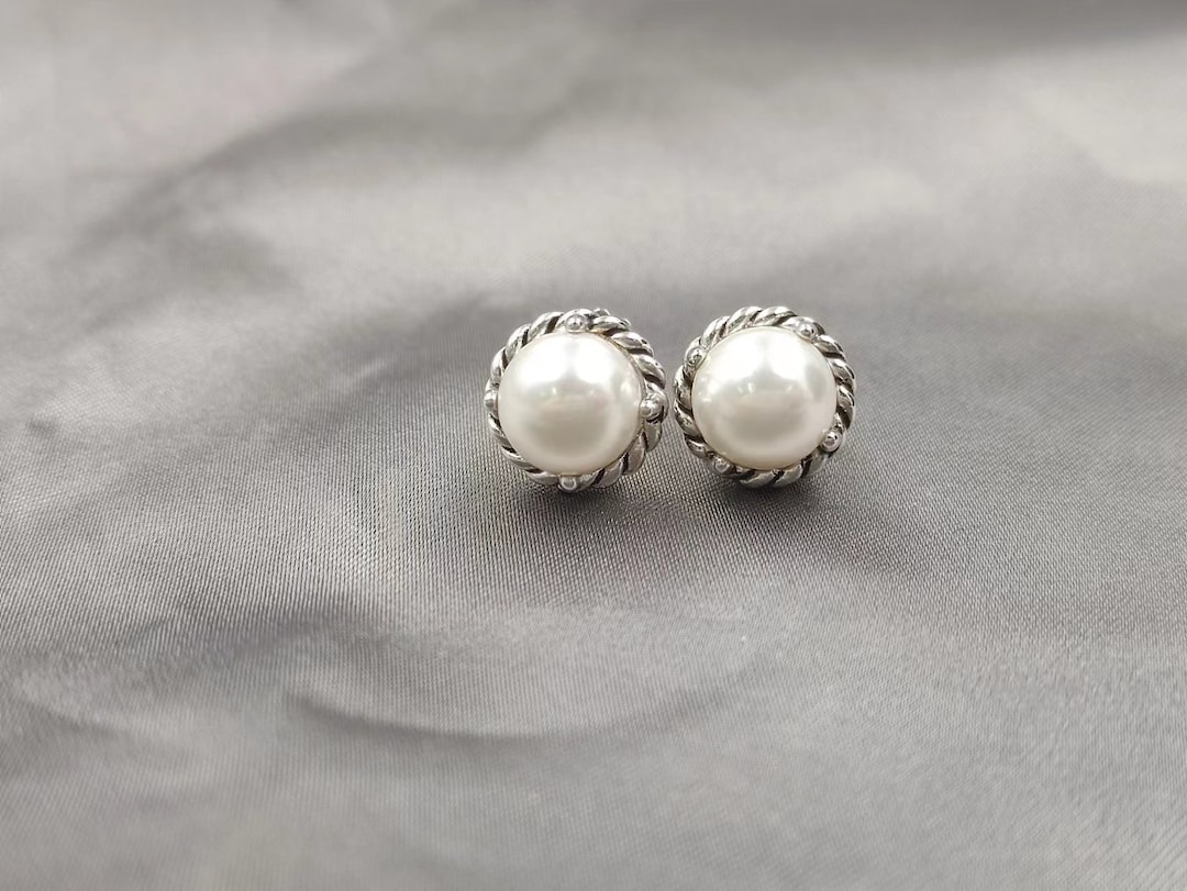New 925 Sterling Silver Faceted Pearl Stud Earrings DY Earrings - Etsy