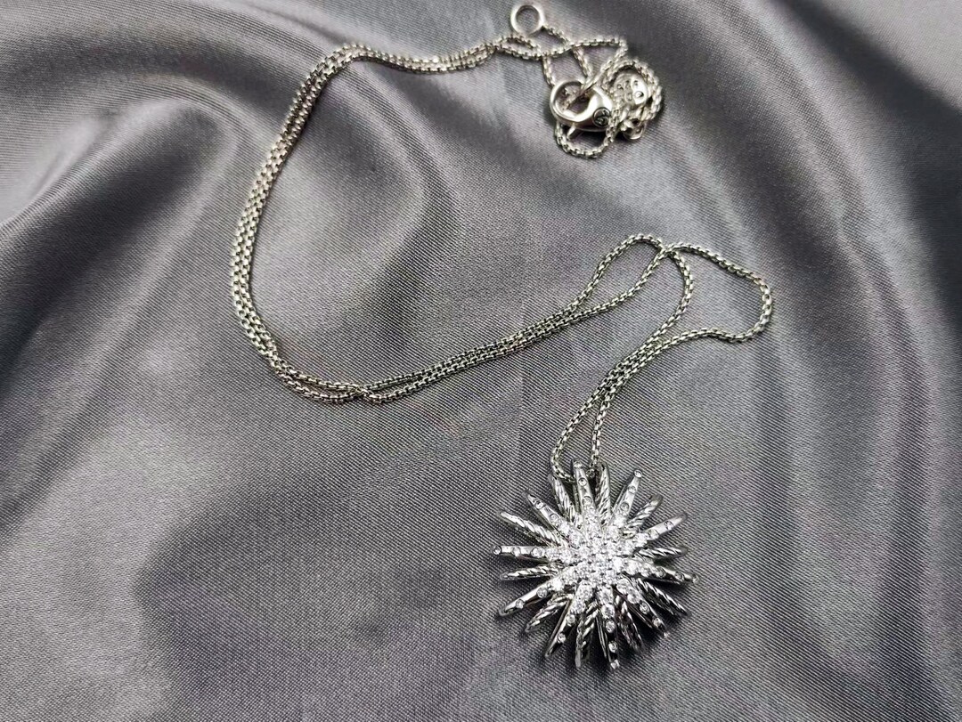 Brand New Silver Starburst Cluster Pendant Necklace DY Pendant Necklace ...