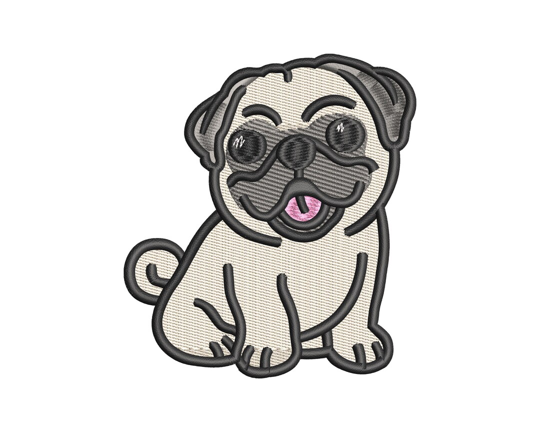 Dog Pug Embroidery Design, Cute Puppy Machine Embroidery, Cute Pug ...