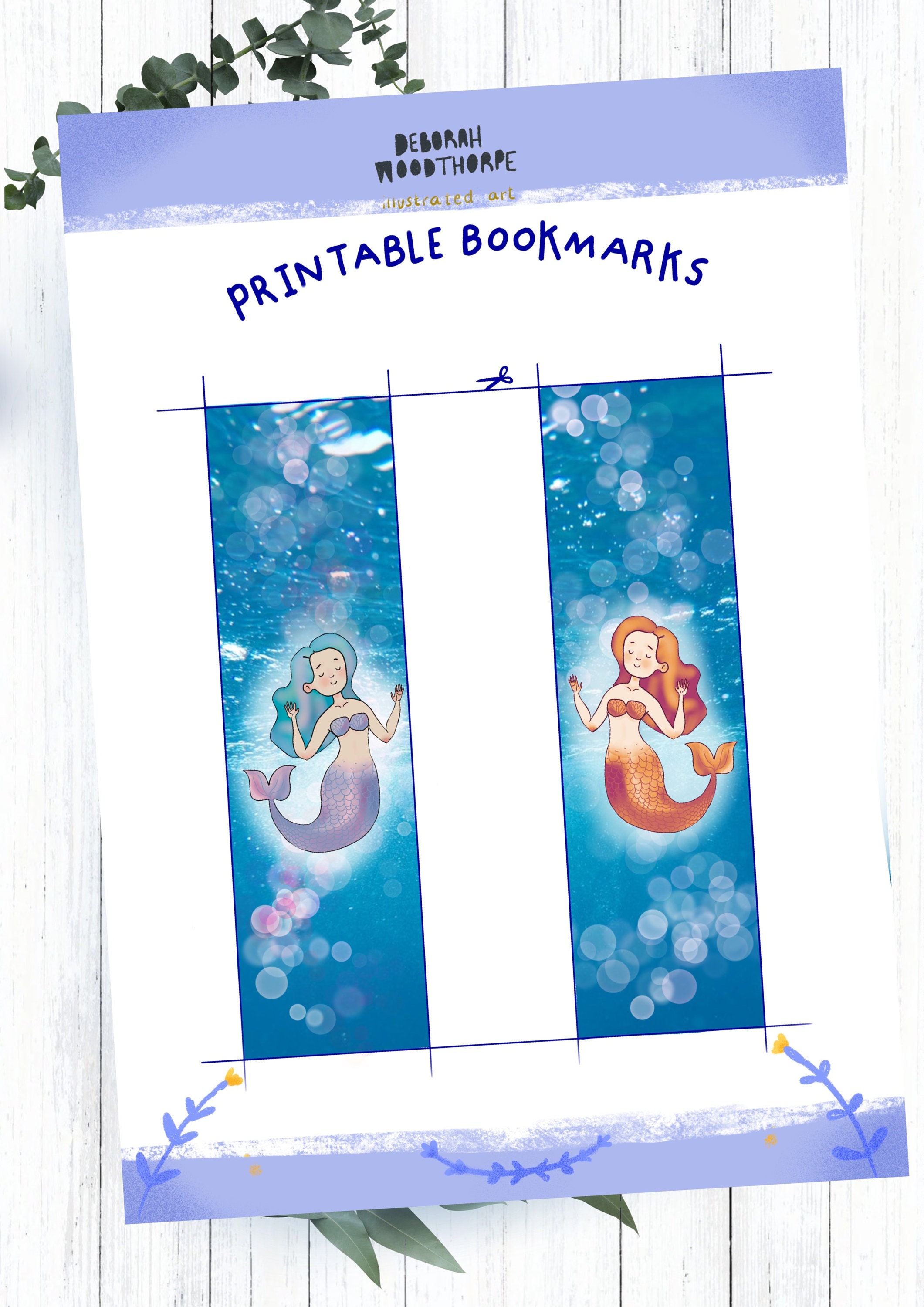 Mermaid Printable Bookmark Party Favor Print at Home Paper Toy - Etsy