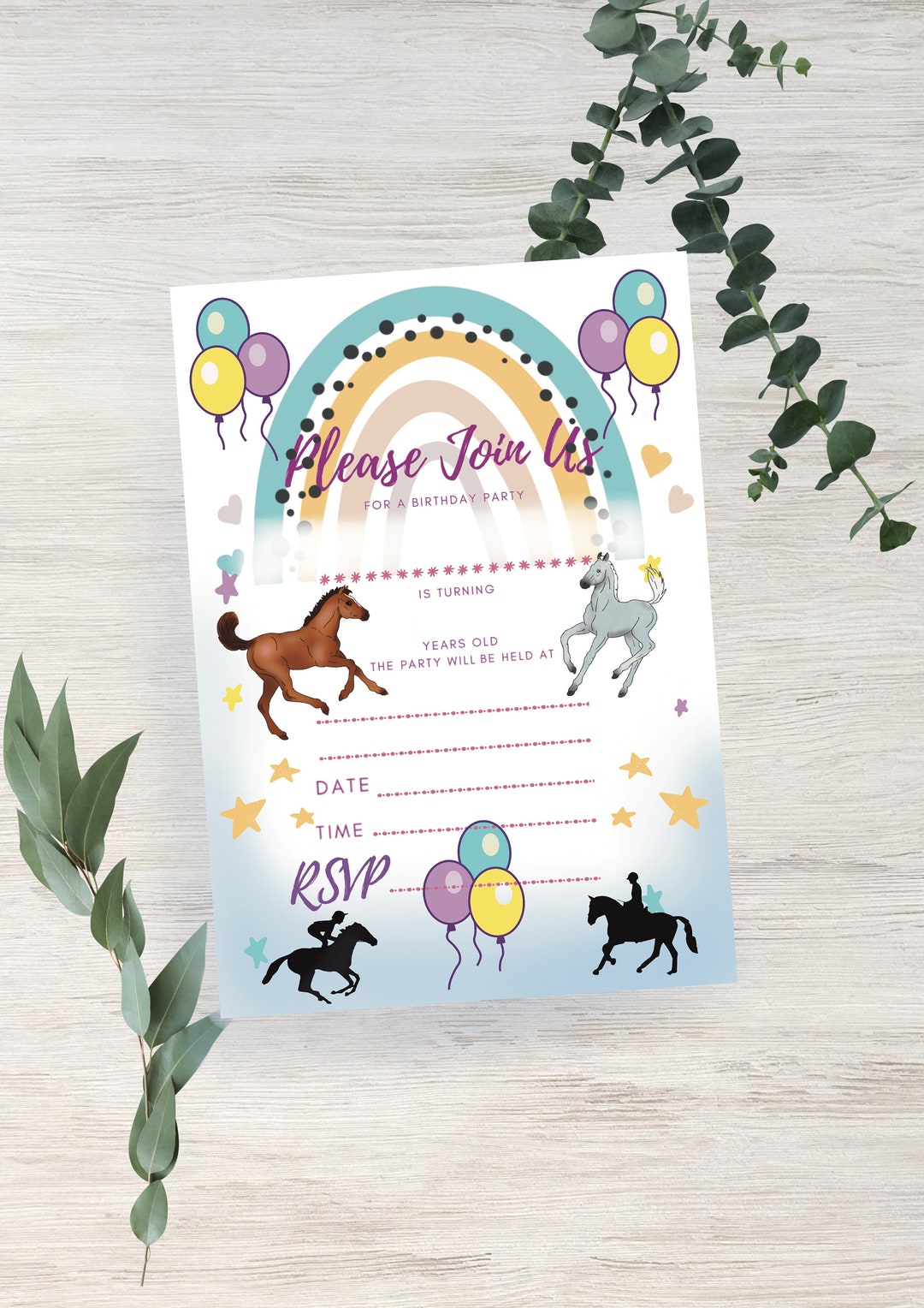 Horse and Pony Birthday Invitation Invite Party Kids Horse Riding ...