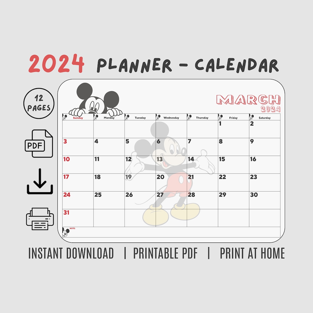 2024 Mickey Mouse Calendar, Mickey Mouse Calendar Digital Calendar ...