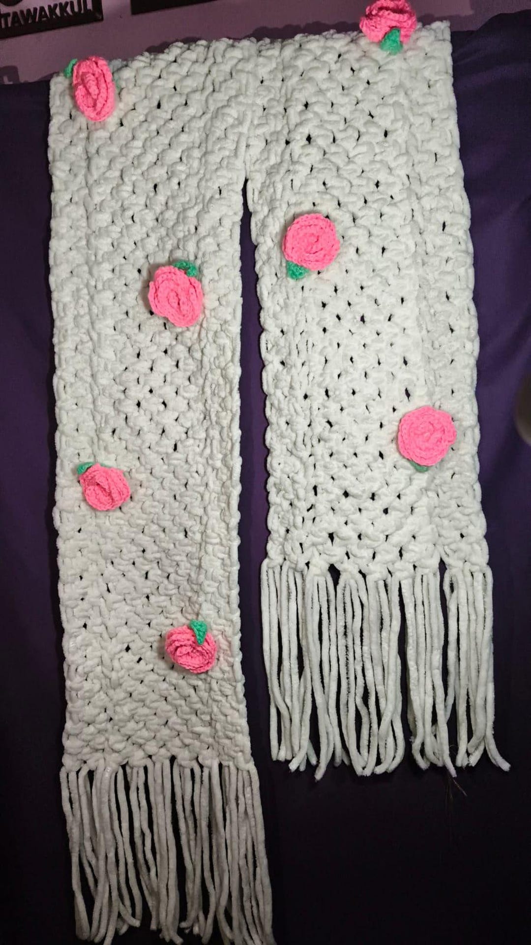 Handknit Macrame Muffler/scarf With Rose Embellishment, Perfect to ...