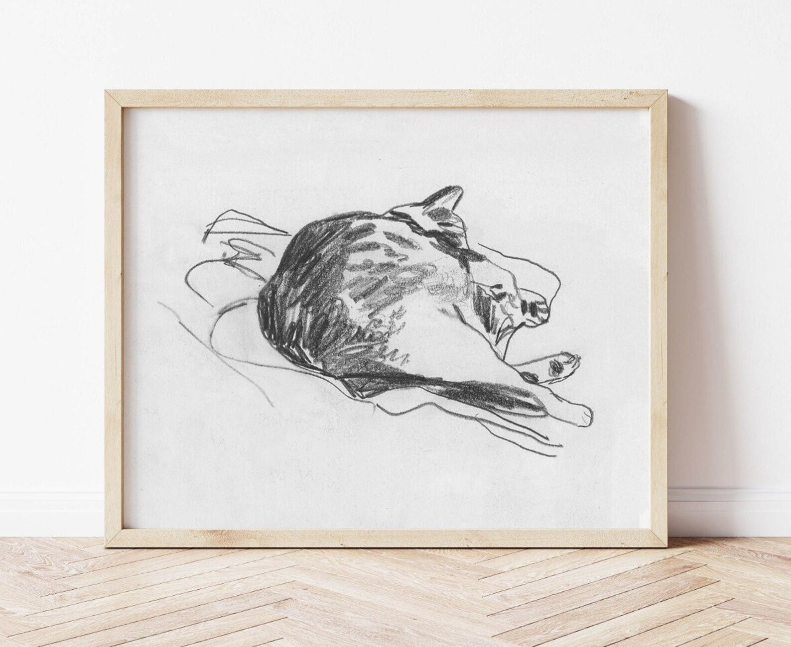 Sketch Cat Nap Art Print - Elegant Home Wall Decor in Soft Tones - Etsy