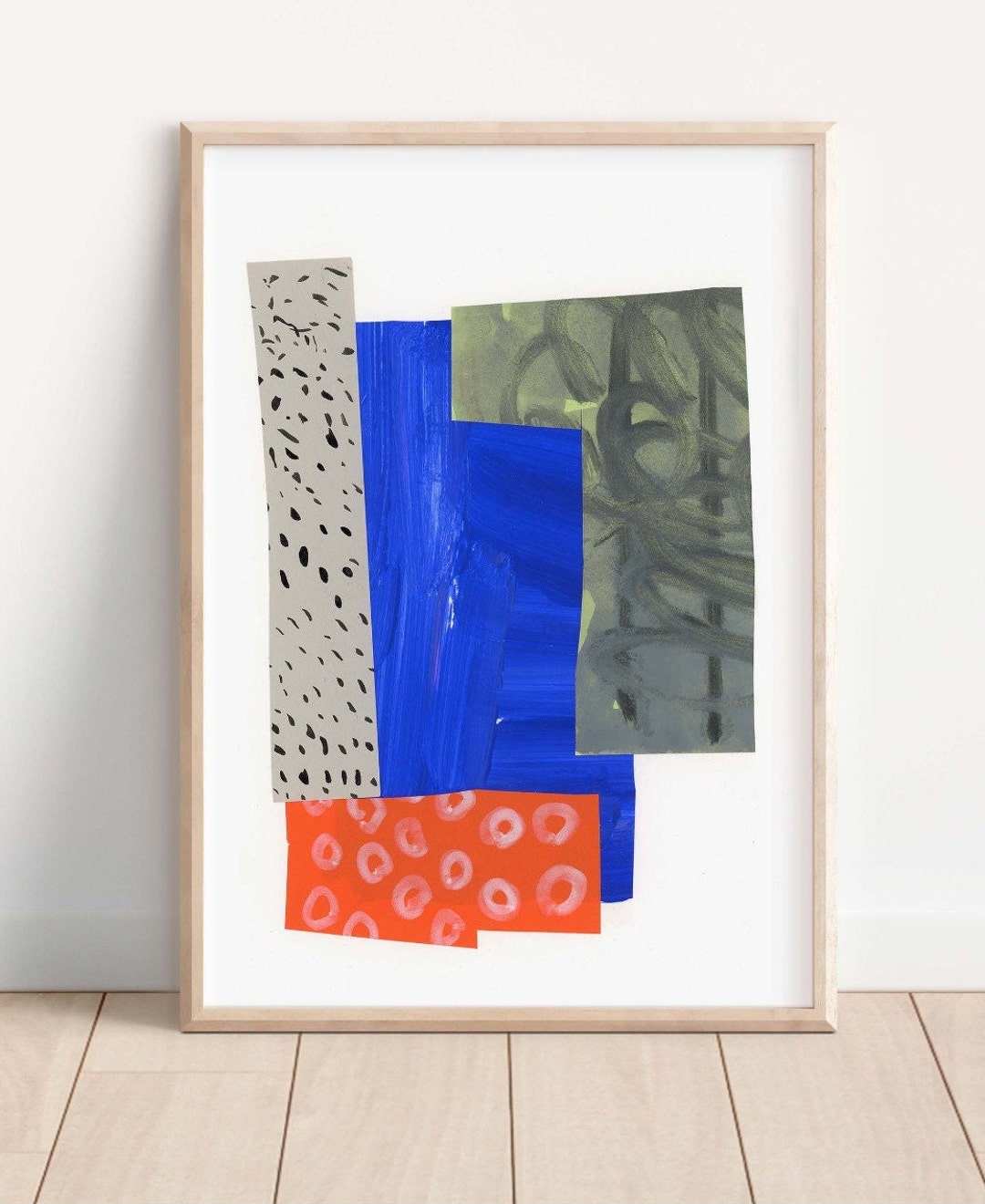 Abstract Blue Red Green Painting - Original Geometric Artwork for Home ...